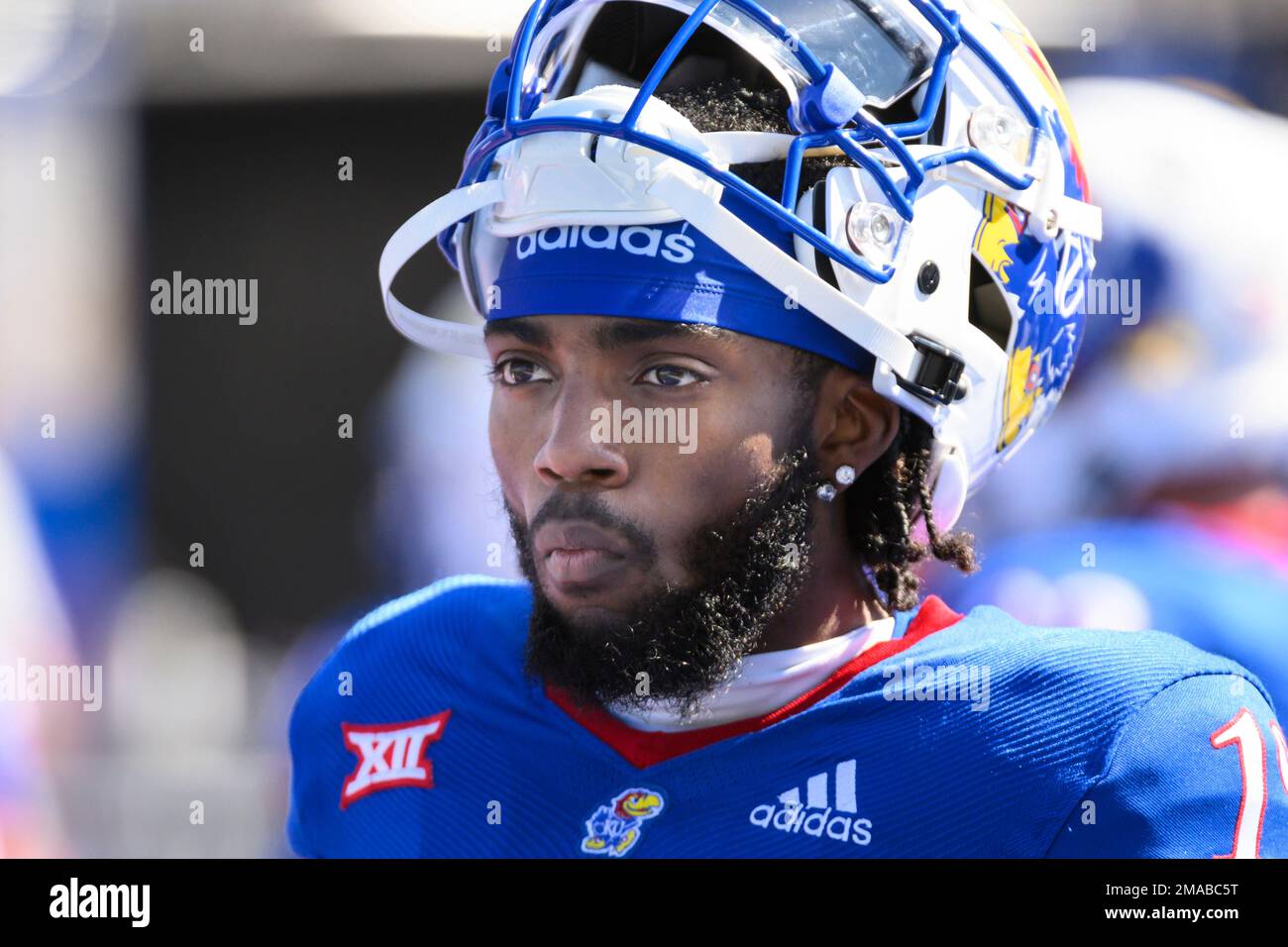 Kansas wide receiver Steven McBride (19) during pre-game warmups before ...