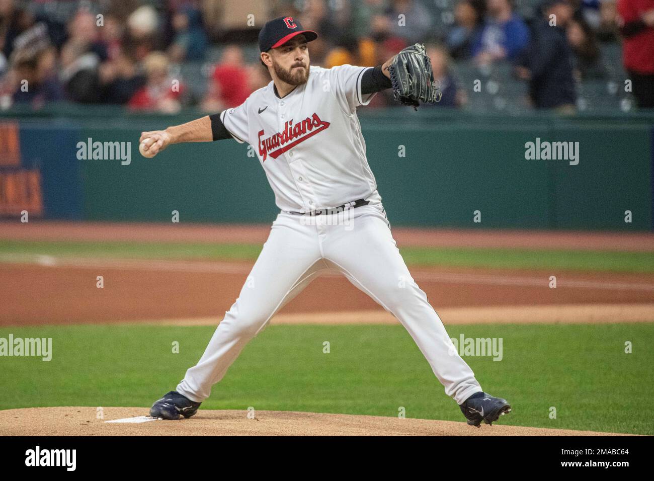 Cleveland Guardians starting pitcher Aaron Civale delivers against the ...