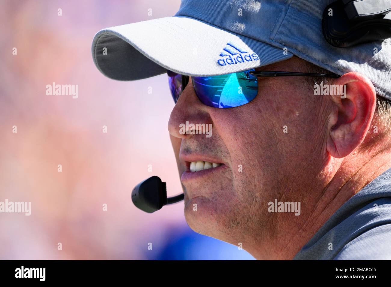 Kansas head coach Lance Leipold during an official timeout during in an ...