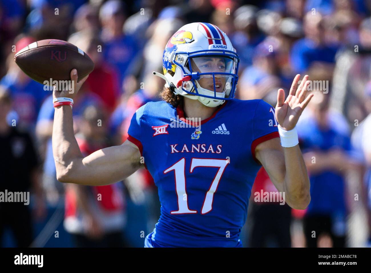 Kansas quarterback Jason Bean (17) throws against Iowa State during the ...