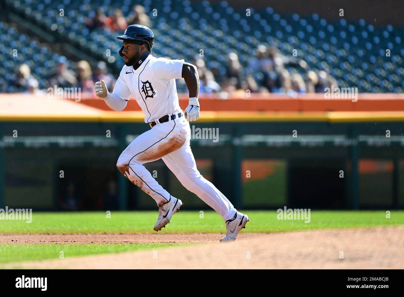 Detroit Tigers left fielder Akil Baddoo runs to third base against the ...