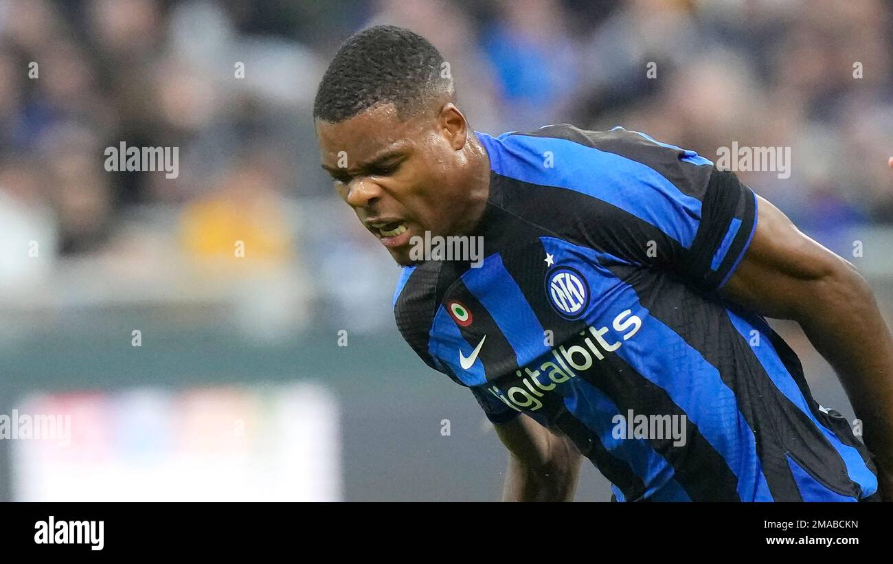 Inter Milan's Denzel Dumfries controls the ball during a Serie A soccer ...