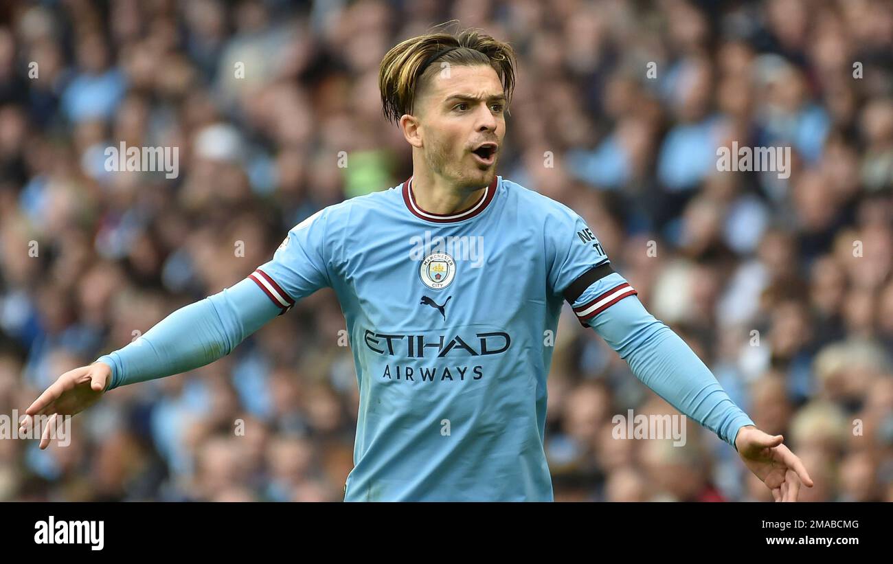 Manchester City's Jack Grealish gestures during the English Premier ...