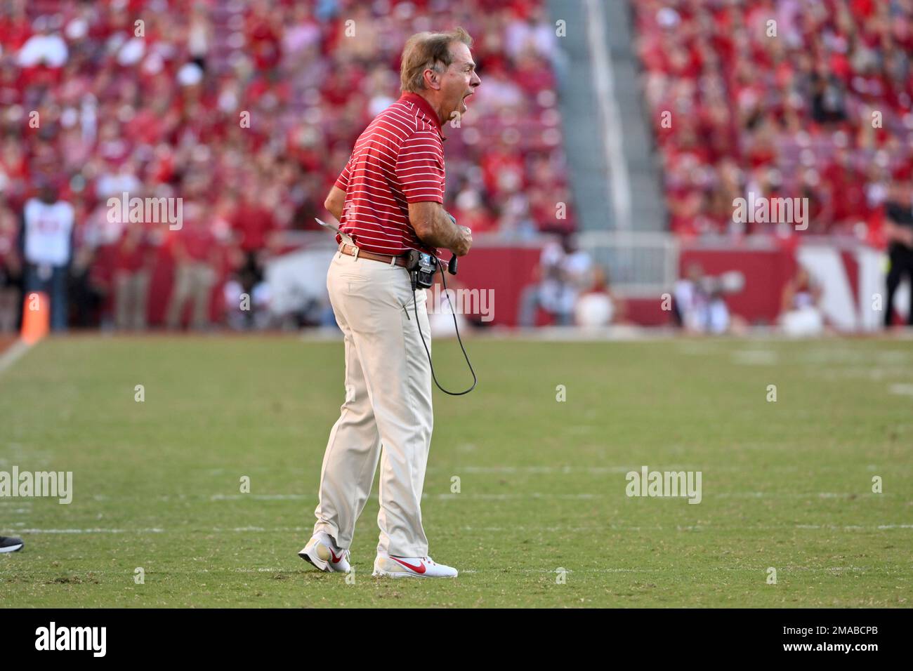 Alabama coach Nick Saban on the sidelines against Arkansas during an ...