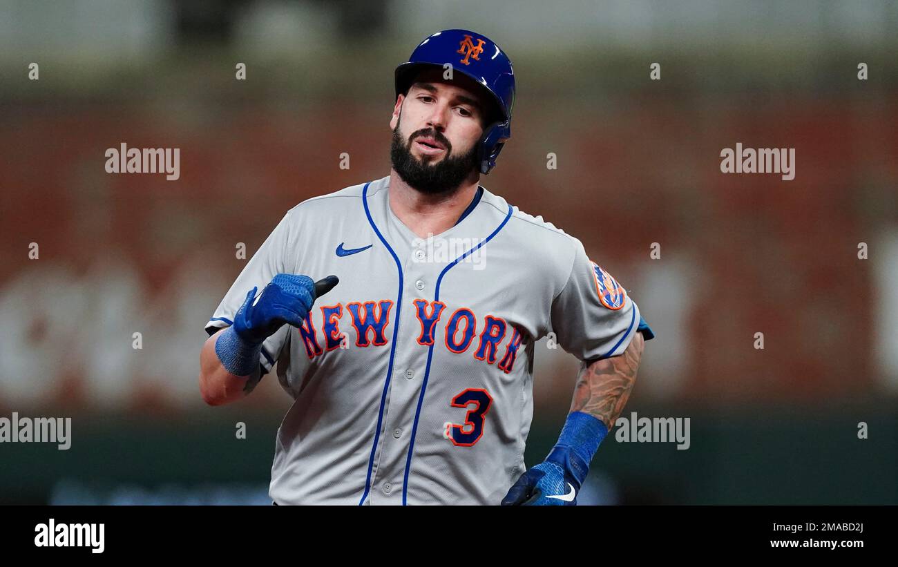 New York Mets catcher Tomas Nido (3) runs the bases after hitting a ...