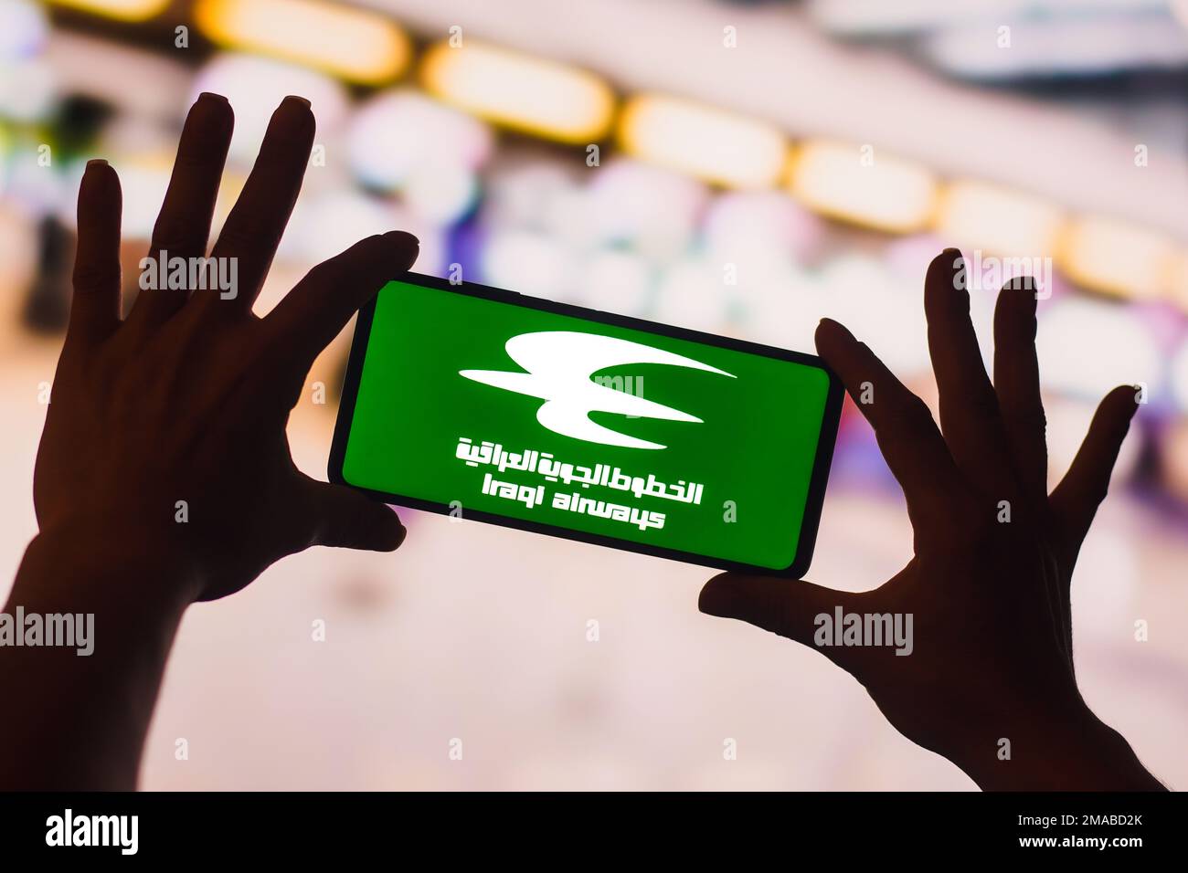 In this photo illustration, the Iraqi Airways logo is displayed on a ...