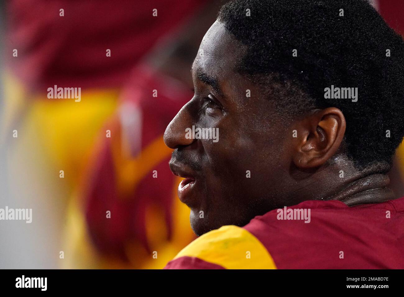Southern California wide receiver Jordan Addison sits on the bench ...