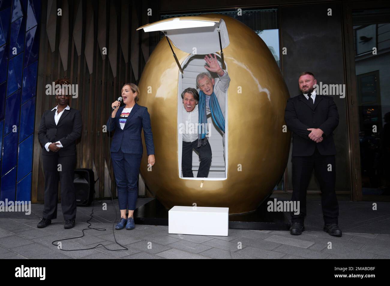 Mel Giedroyc, left, John Bishop, and Sir Ian McKellen pose for ...