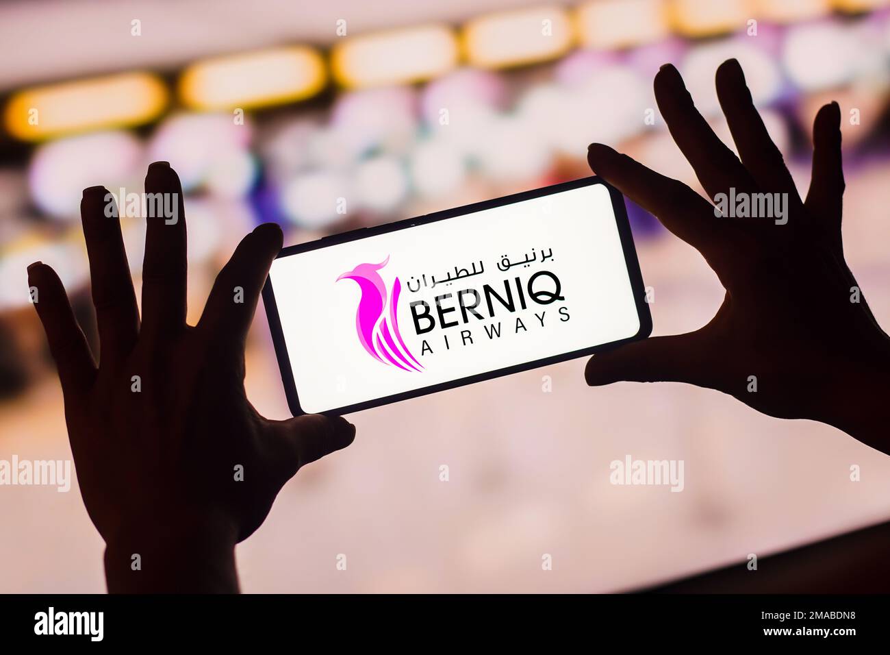 In this photo illustration, the Berniq Airways logo is displayed on a ...