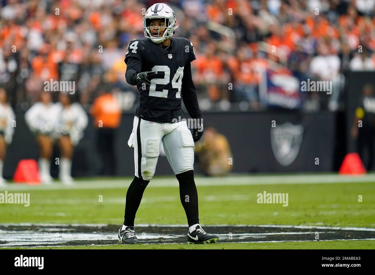 Las Vegas Raiders safety Johnathan Abram (24) stands on the field ...