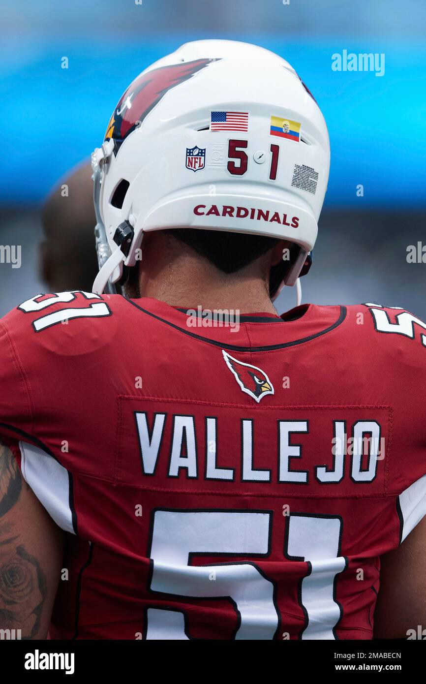 Arizona Cardinals linebacker Tanner Vallejo (51) wears an Ecuador flag ...