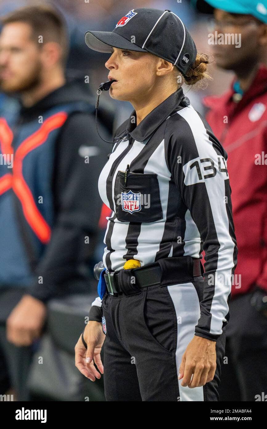 Down judge Robin Delorenzo (134) looks on during an NFL football game between the Carolina ...