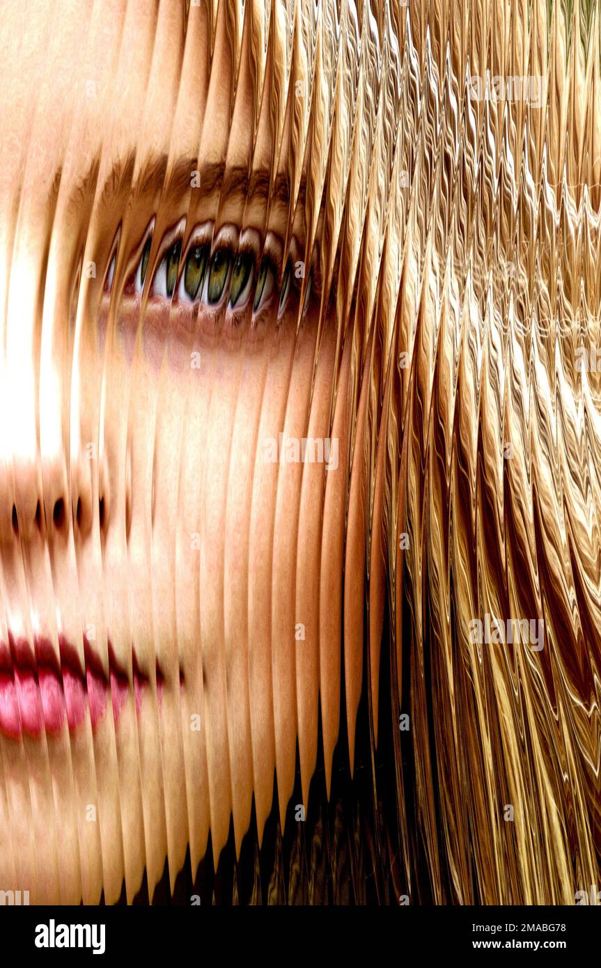 young woman face with a multifaceted mirror effect Stock Photo - Alamy
