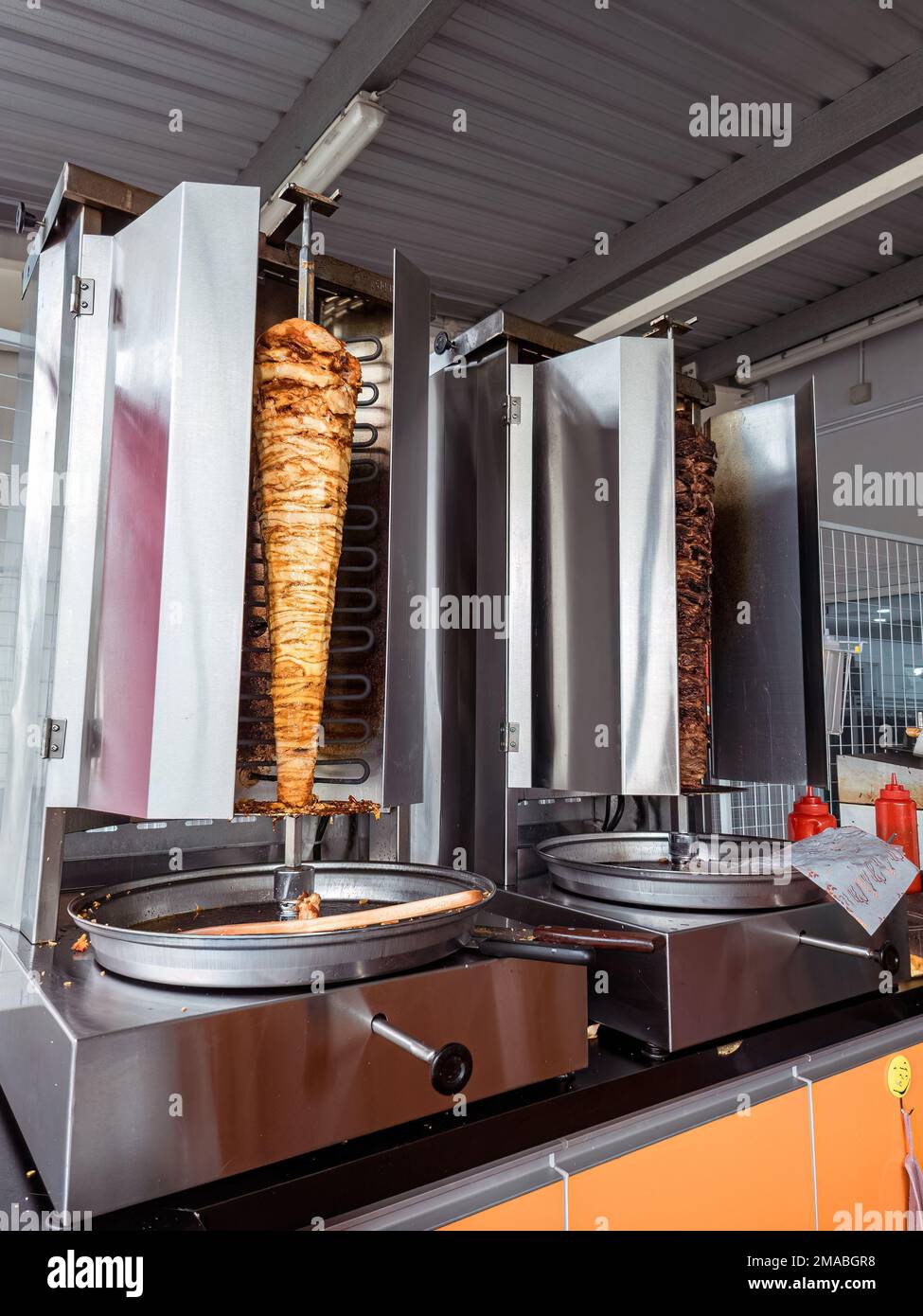 Grilled skewered chicken and steak, a traditional meat served inside a ...