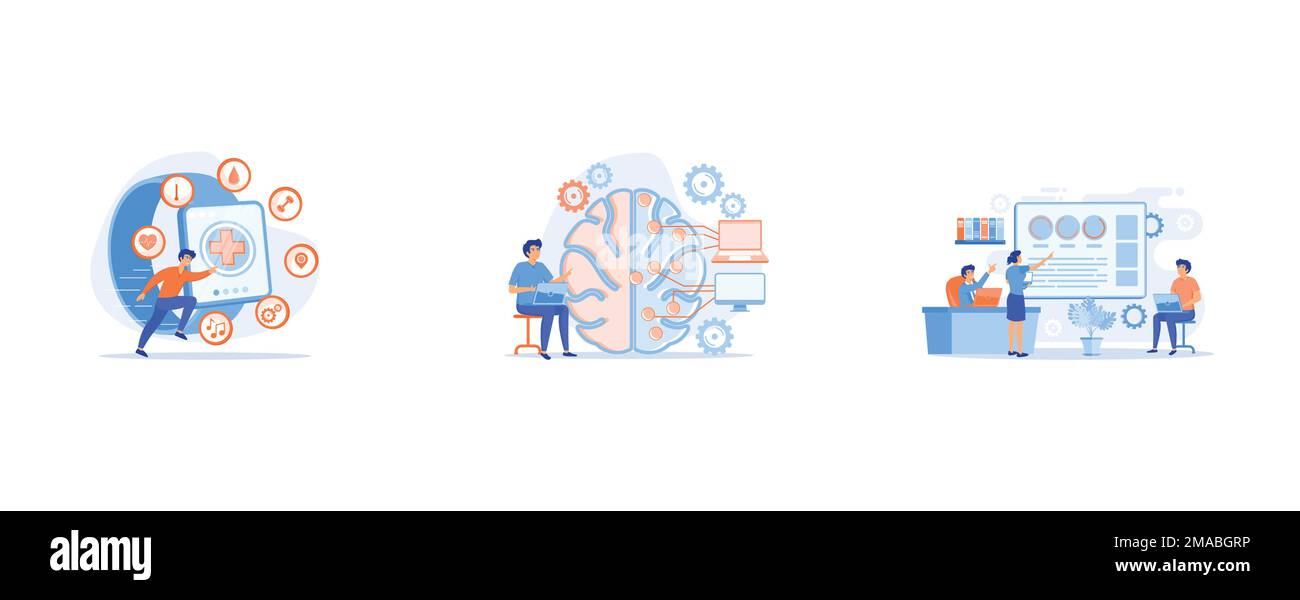 Runner uses smartwatch sport and health apps, Brain with digital ...