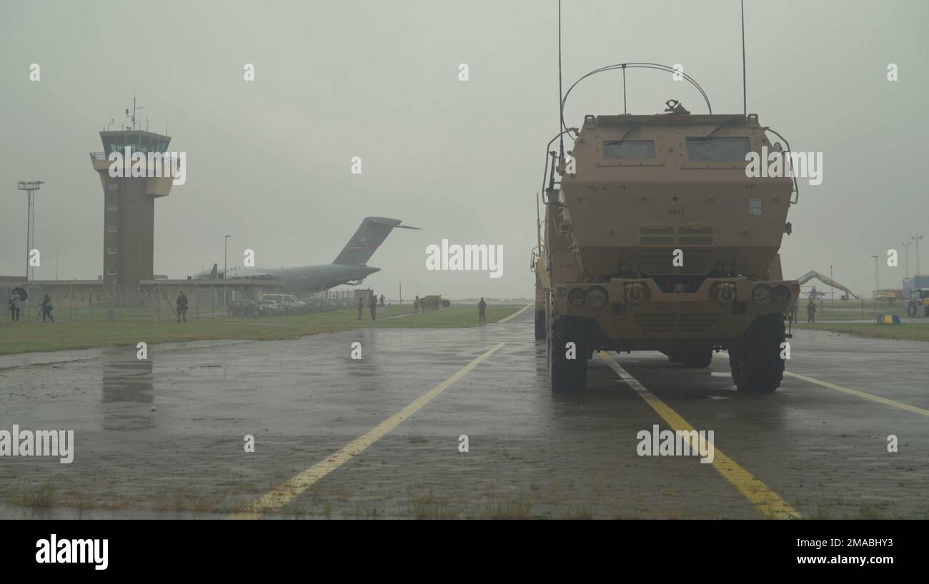 A M142 High Mobility Artillery Rocket System is positioned for a ...