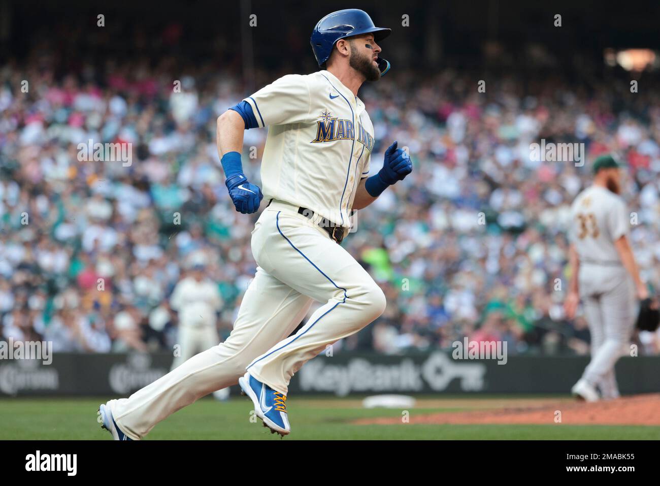 Seattle Mariners' Mitch Haniger runs after hitting a double off Oakland ...