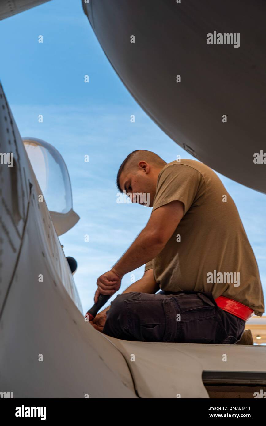 Senior Airman Danny Alcaraz, a maintenance crew chief assigned to the ...