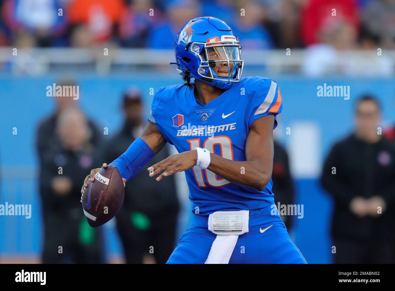Boise State quarterback Taylen Green (10) looks to throw the ball ...