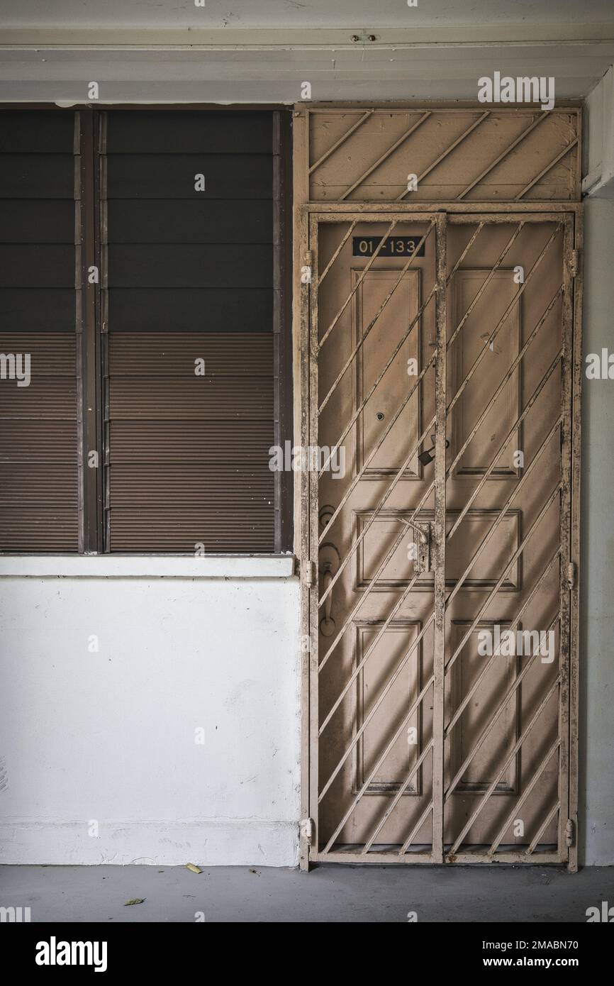 A locked and abandoned HDB unit in the Tanglin Halt HDB estate, which ...