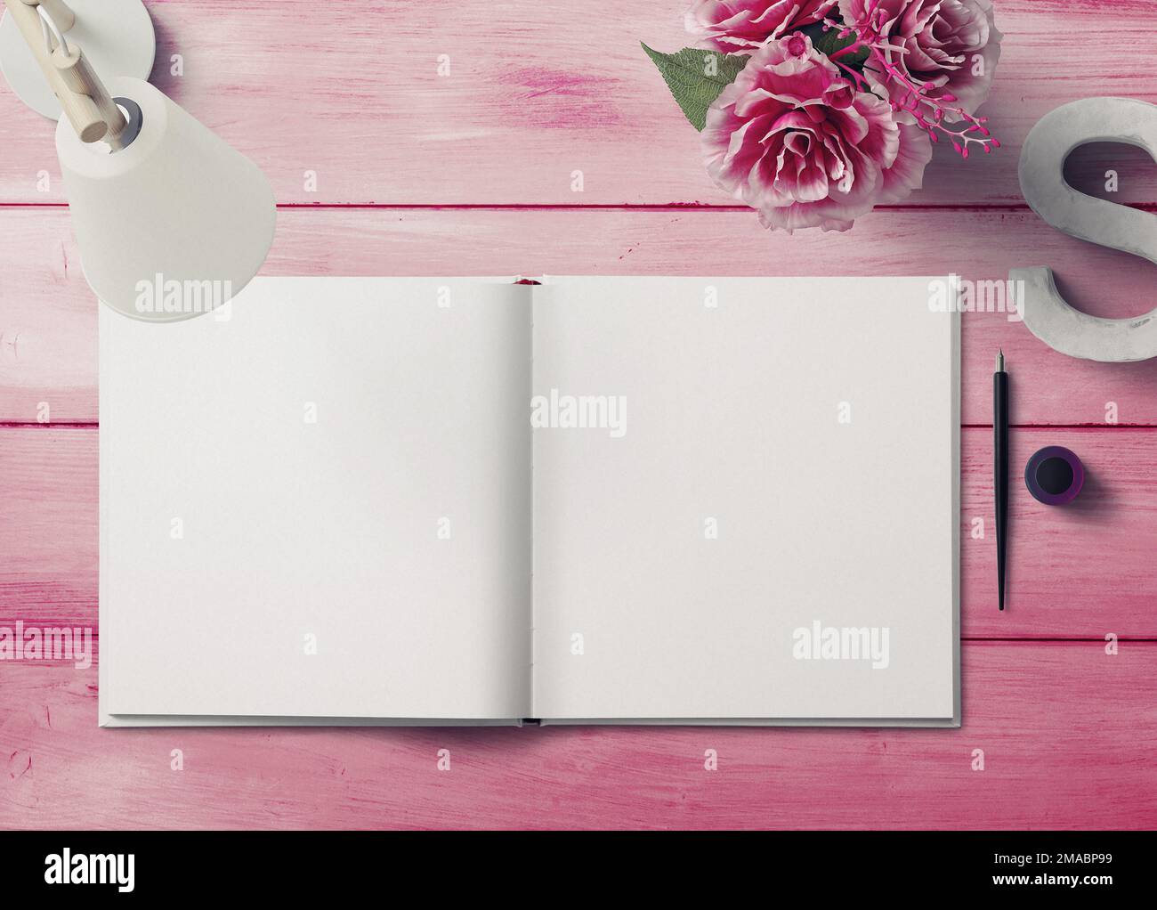 mockup of pink desk with pink wooden table Stock Photo - Alamy