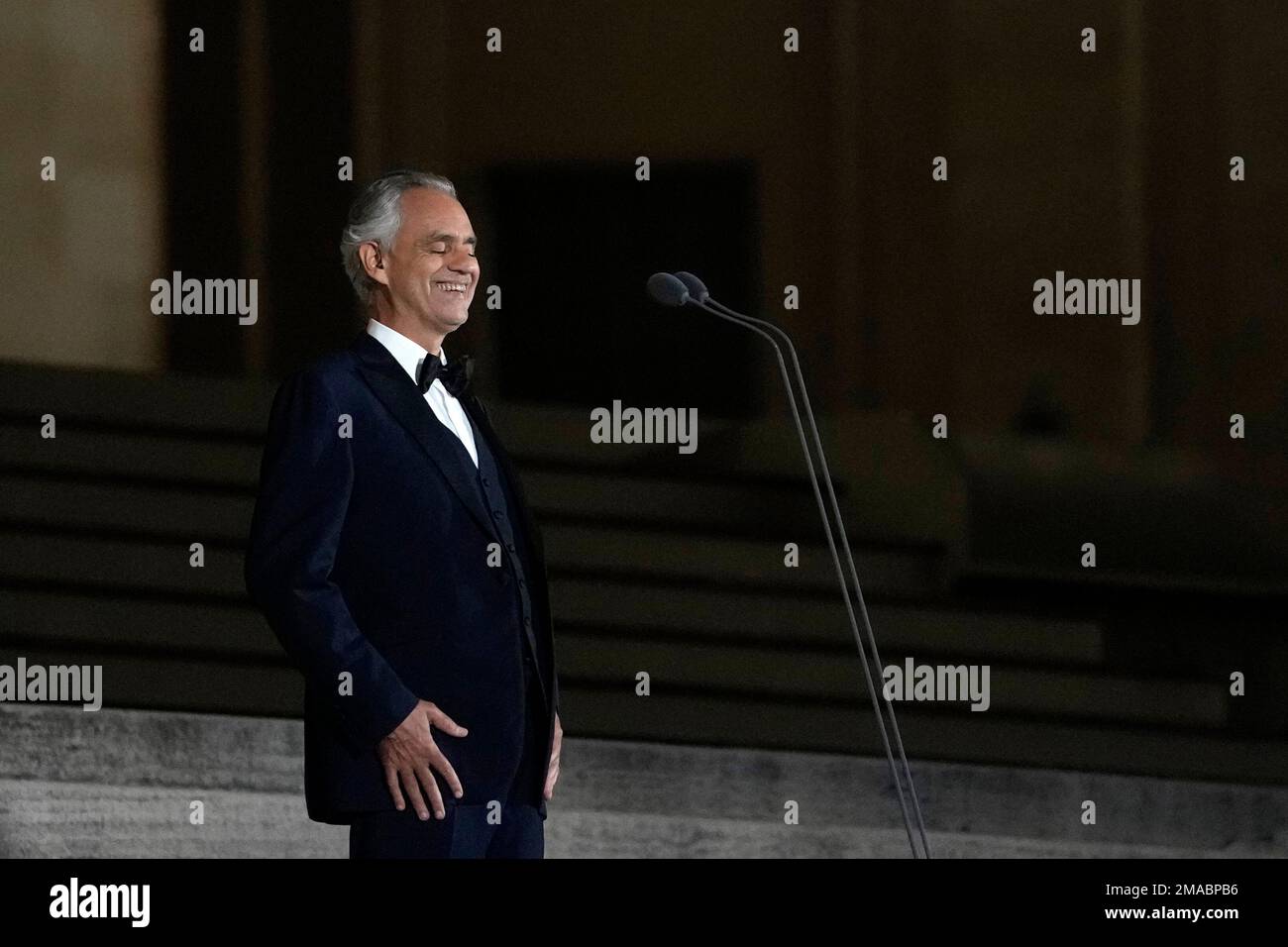Andrea Bocelli performs during the video mapping event "Seguimi ...