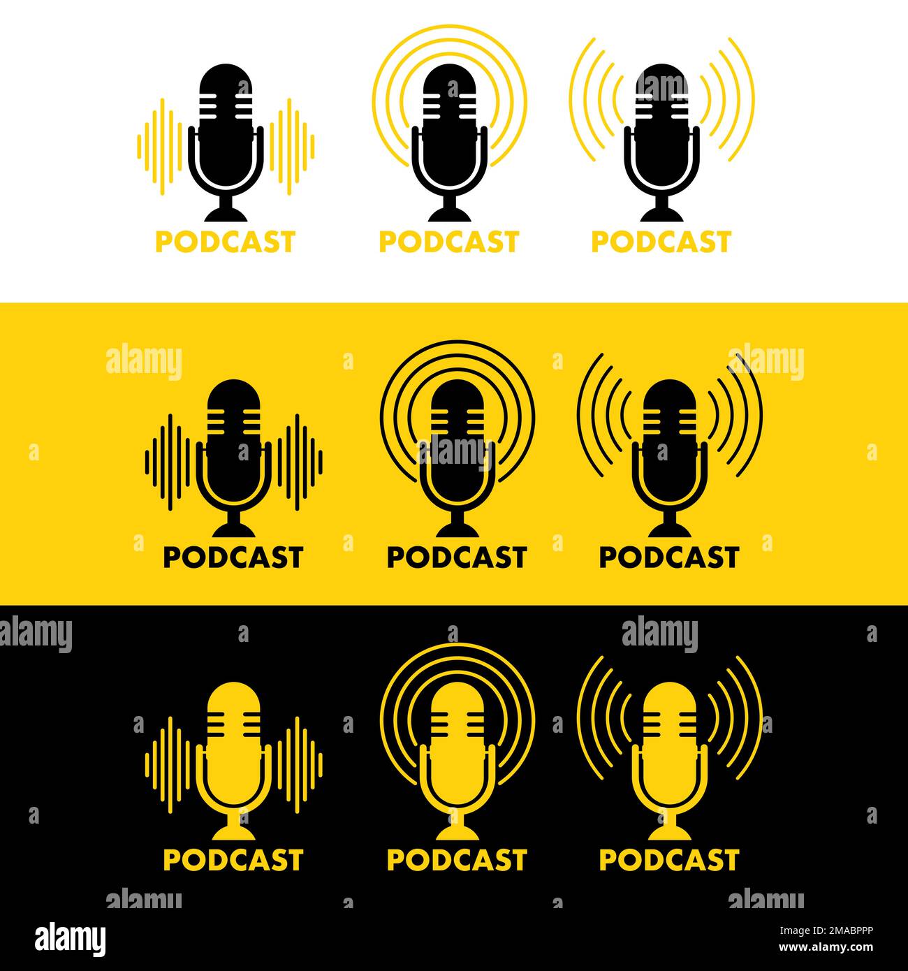 Podcast radio icon, label. Studio microphone, broadcast. Creative ...