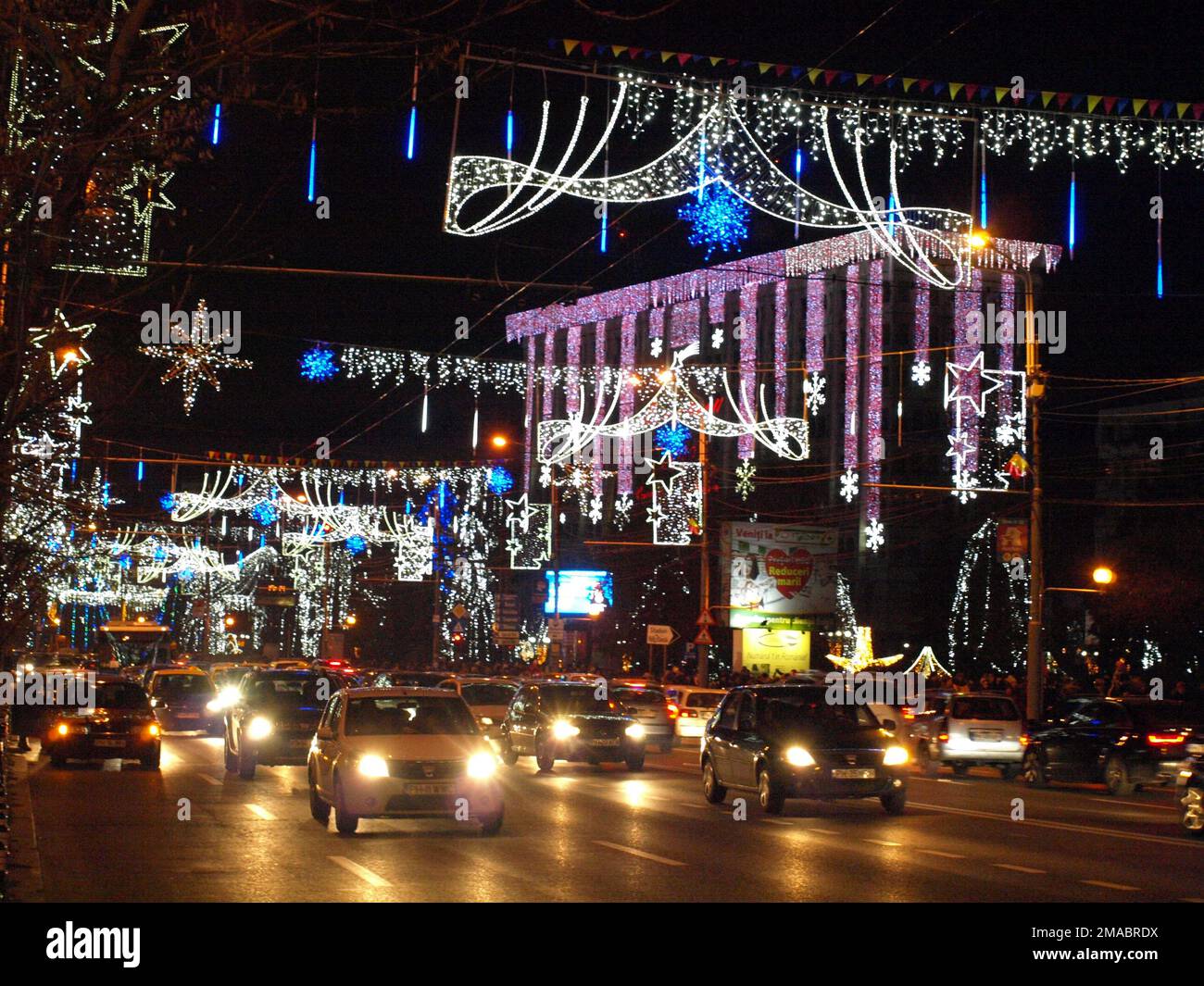 Night photo of Ploiesti, Prahova county, Romania, dark photo of street ...