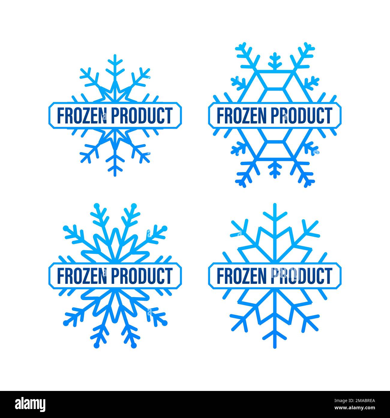 Blue frozen product and snowflake icon, label. Fresh frozen. Food logo ...