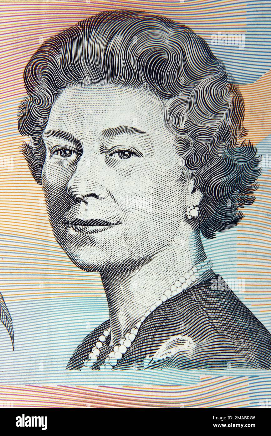 Queen Elizabeth the second portrait on the australian banknote Stock ...