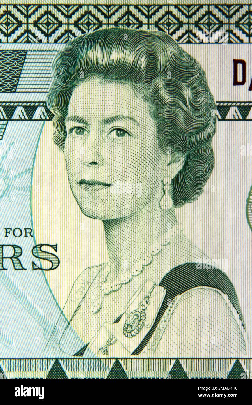 Queen Elizabeth the second portrait on the banknote of Fiji Stock Photo ...