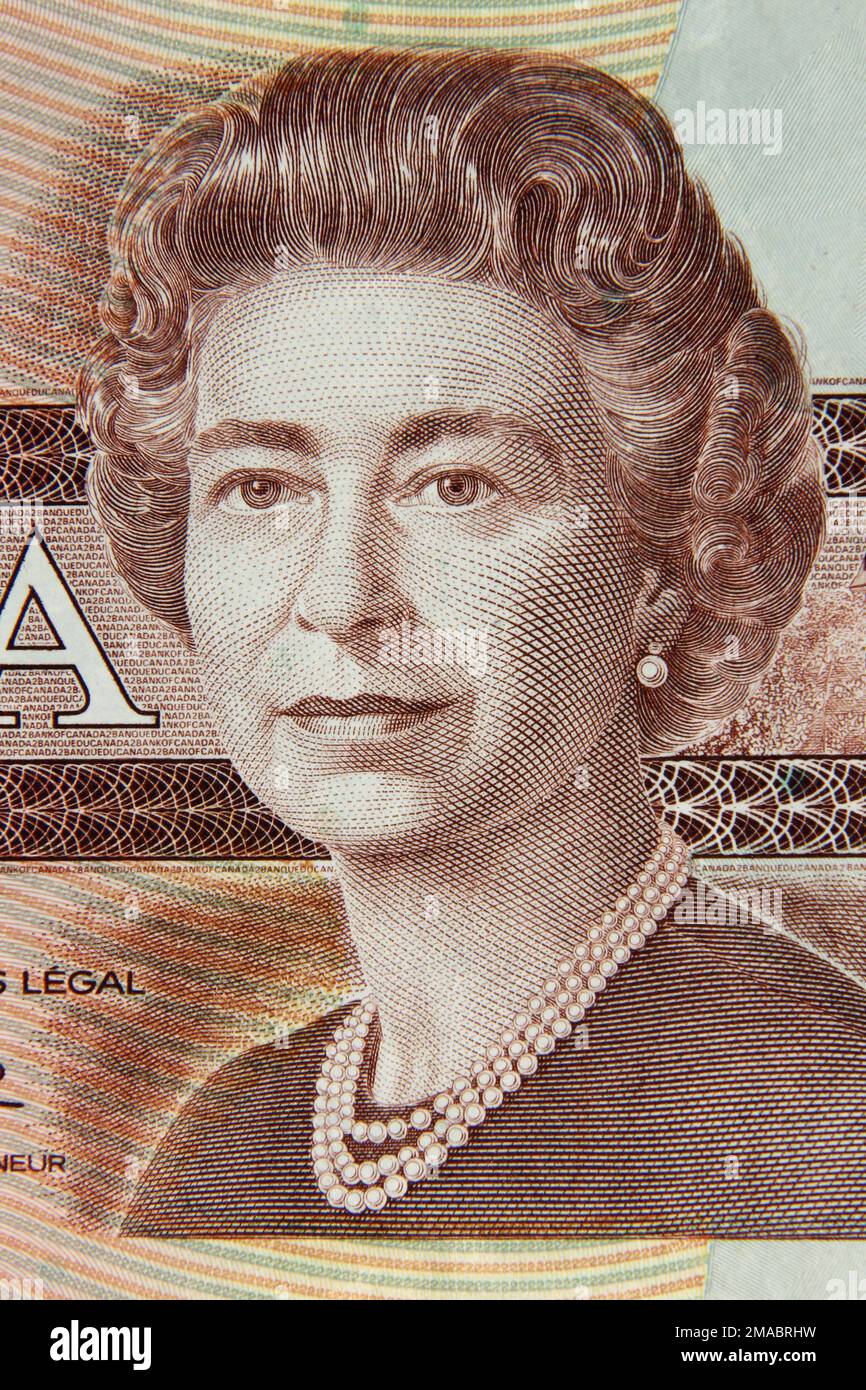 Queen Elizabeth the second portrait on the canadian banknote Stock ...