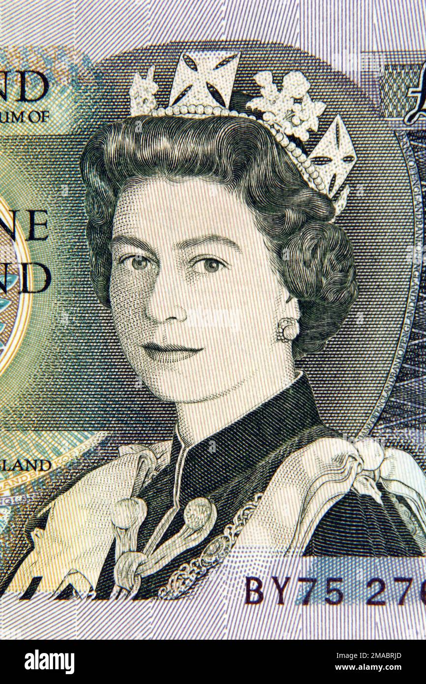 Queen Elizabeth the second portrait on the british banknote Stock Photo ...