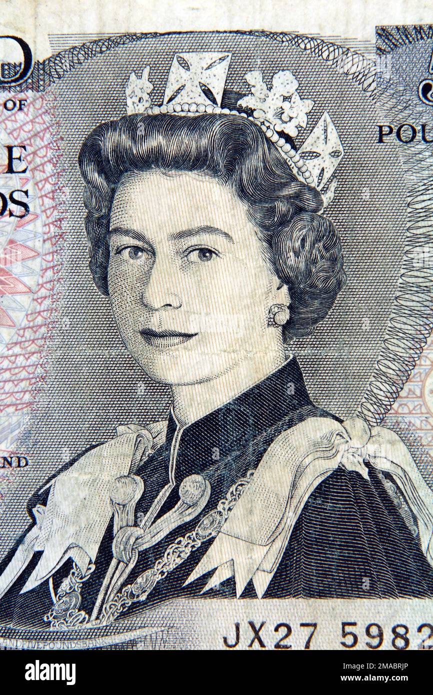Queen Elizabeth the second portrait on the british banknote Stock Photo ...