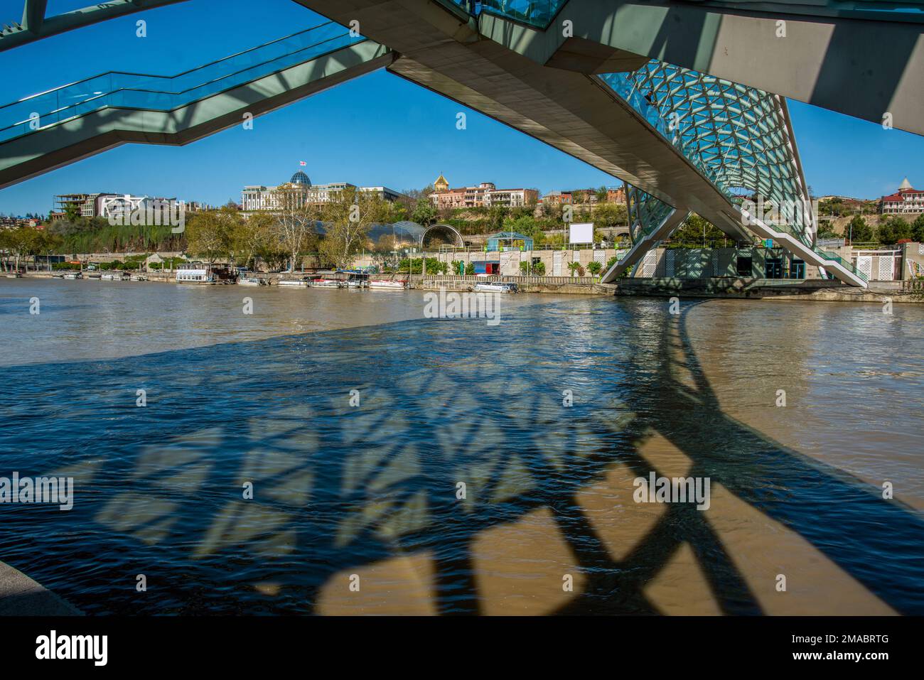 View in President Palace with Huge flag of Georgia beautiful on windy ...