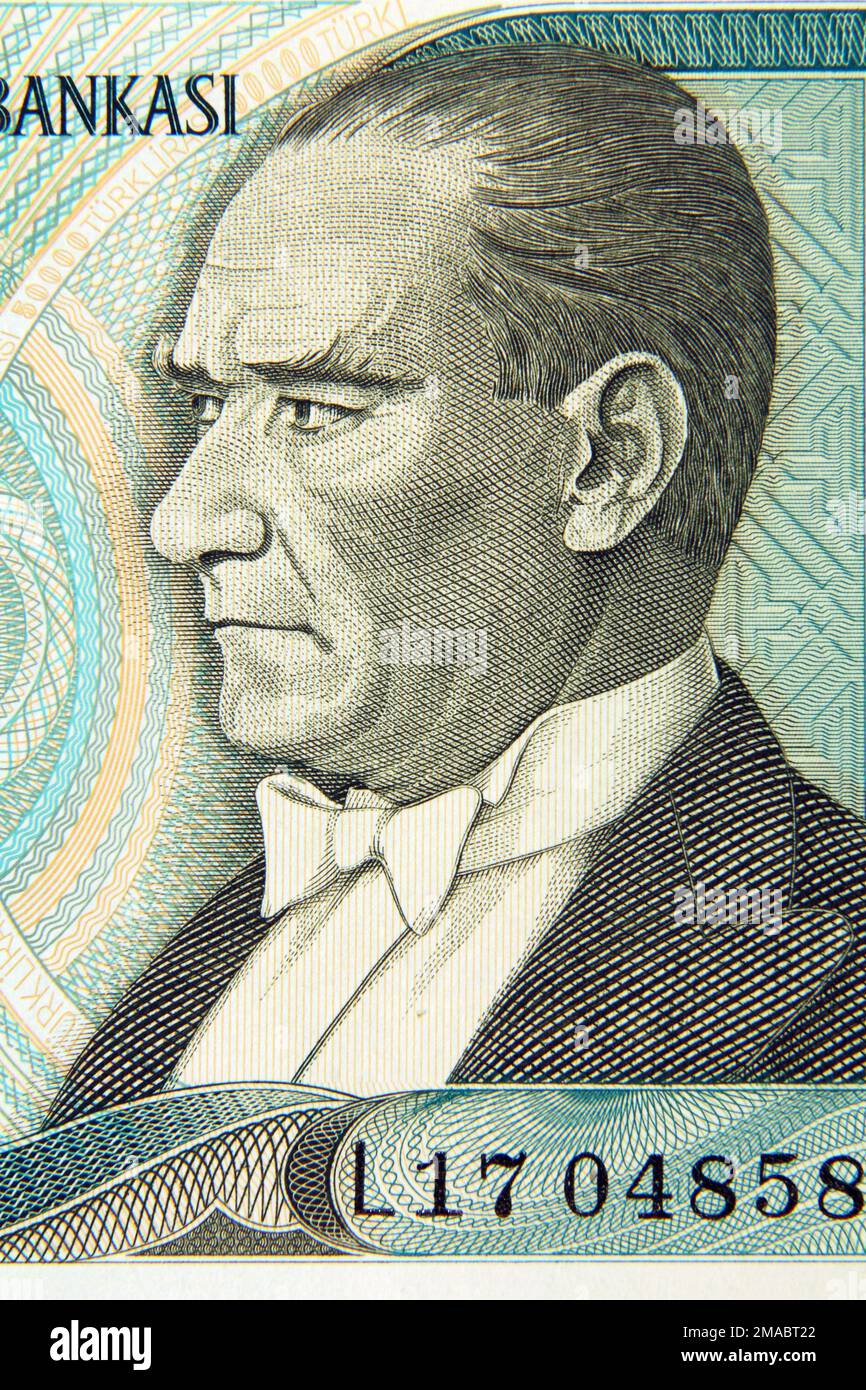 Turkish founder Ataturk portrait on the lira banknote, Turkey Stock ...