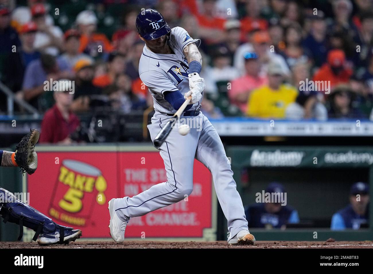 Tampa Bay Rays' Christian Bethancourt drives in Ji-Man Choi with a ... Tampa Bay Rays' Christian Bethancourt drives in Ji-Man Choi with a ...