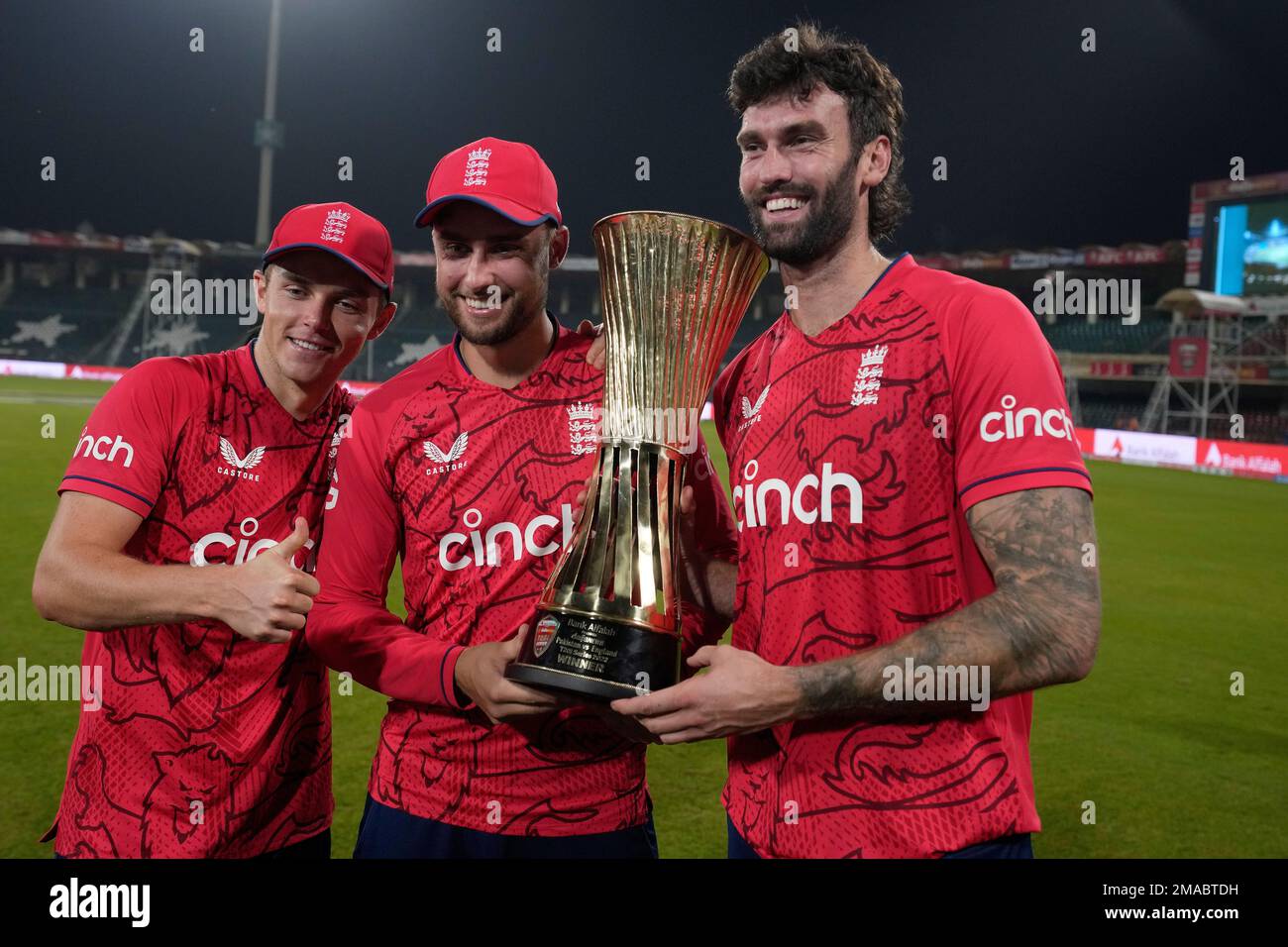 England's, from left to right, Sam Curran, Will Jacks and Reece Topley ...