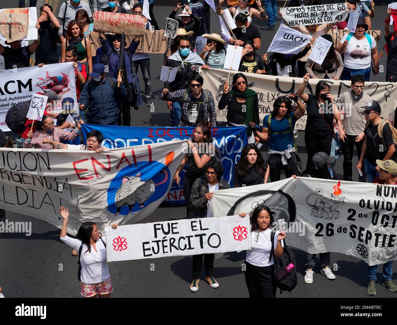 People march in remembrance of the Tlatelolco student massacre, in ...