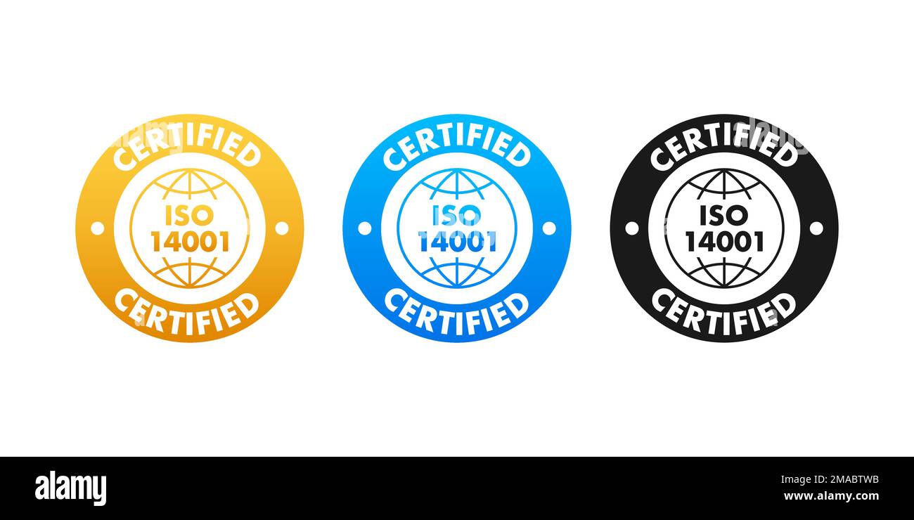 ISO 14001 Certified badge, icon. Certification stamp. Flat design vector illustration Stock ...