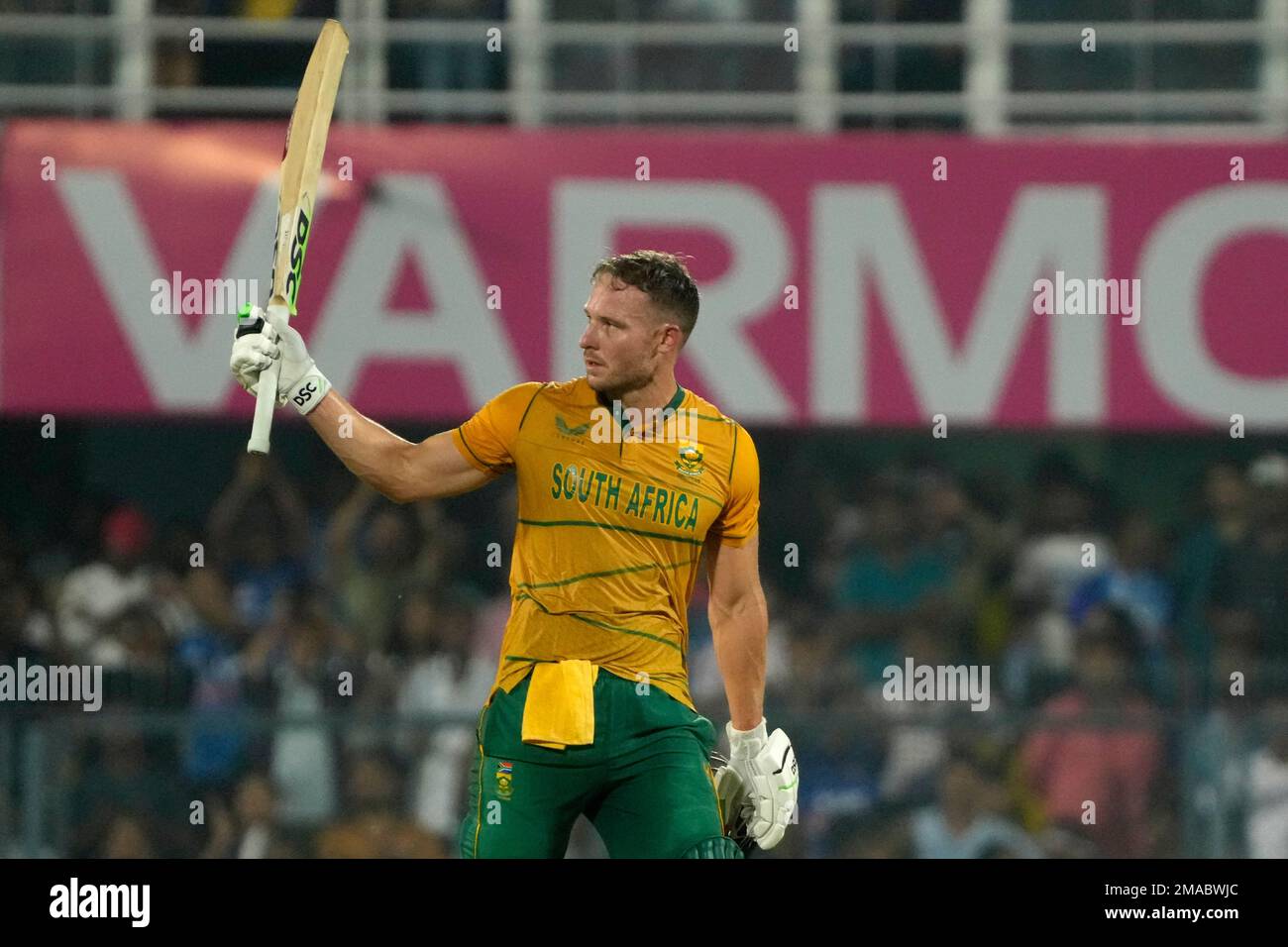 South Africa's David Miller celebrates scoring a century during the ...