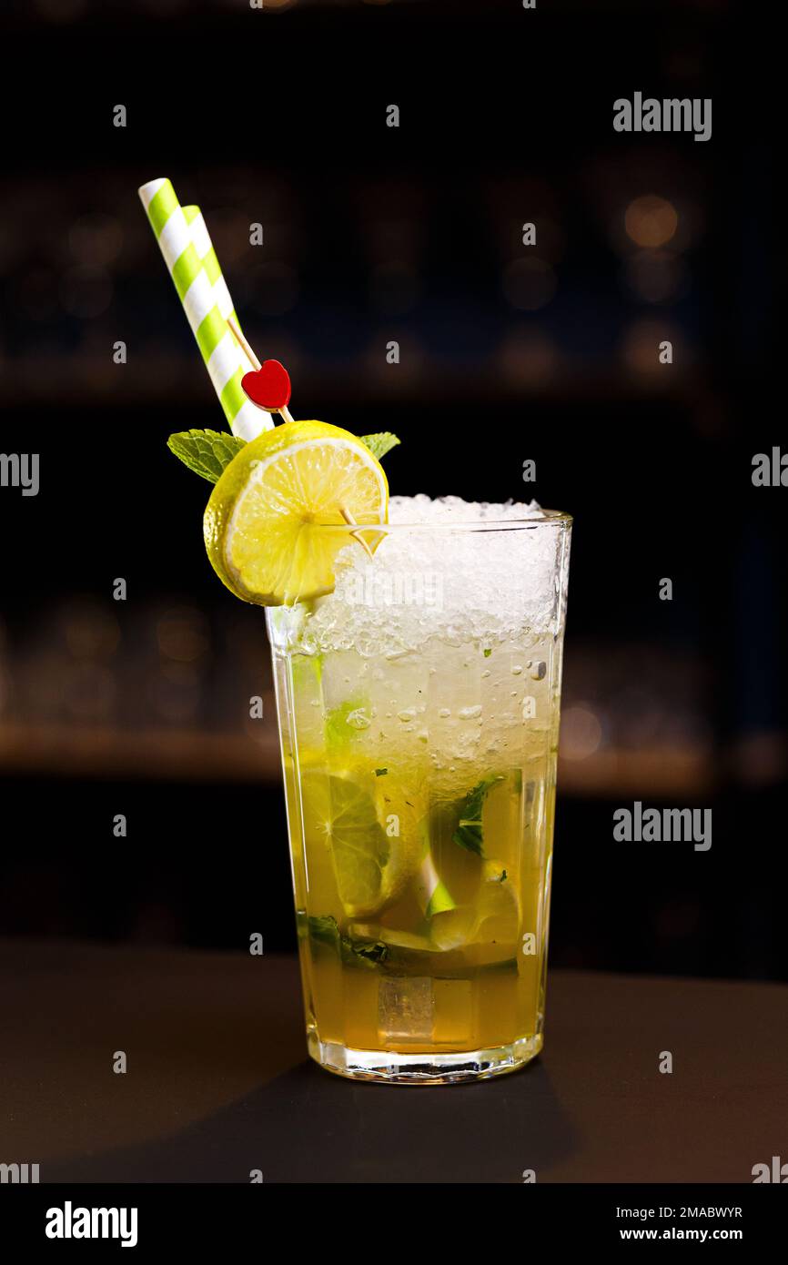 Lemonade made from mint and lime at the bar Stock Photo - Alamy