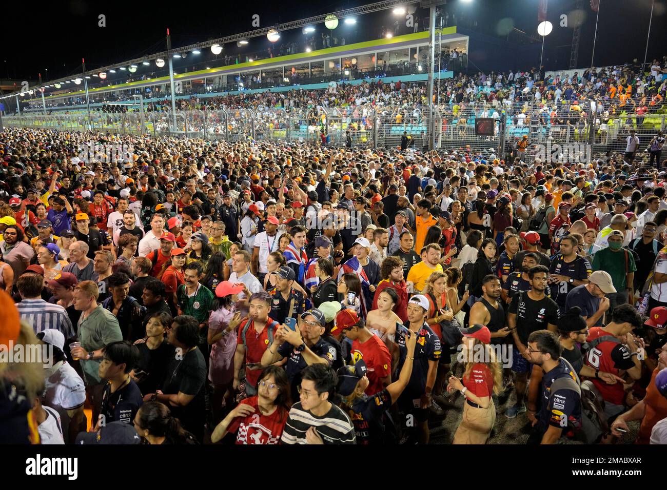 The crowd watches awarding ceremonies at the Singapore Formula One ...