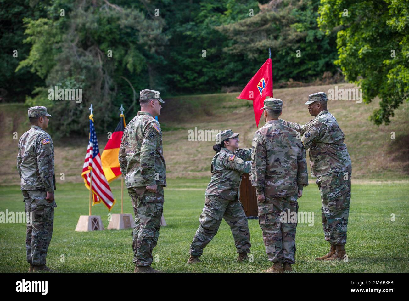 U.S. Army Capt. Mellorie Clinton (right), commander of the Headquarters ...