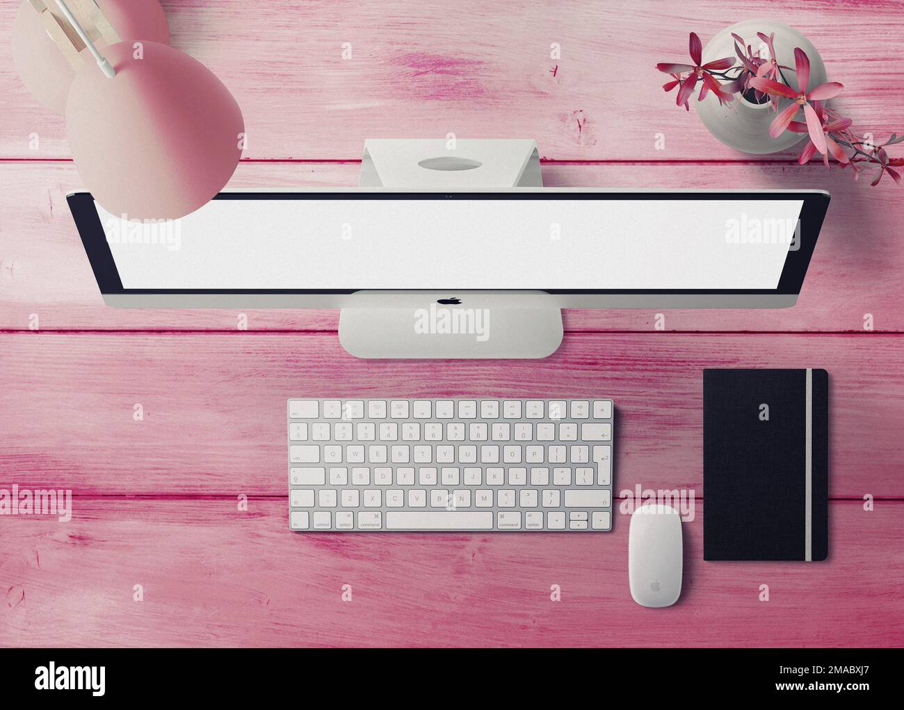 mockup of pink desk with pink wooden table Stock Photo - Alamy