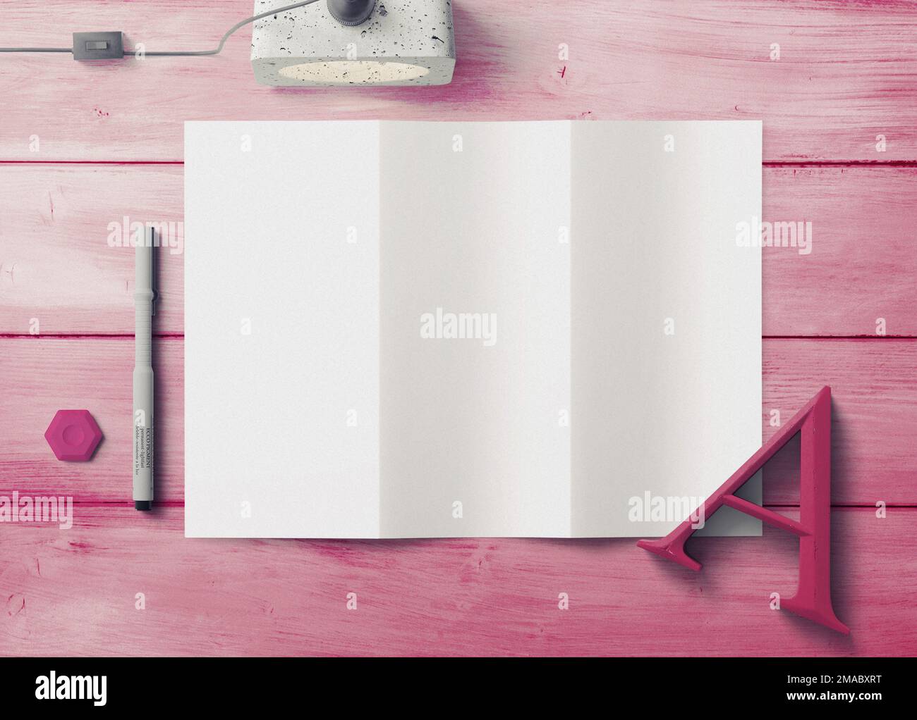 mockup of pink desk with pink wooden table Stock Photo - Alamy