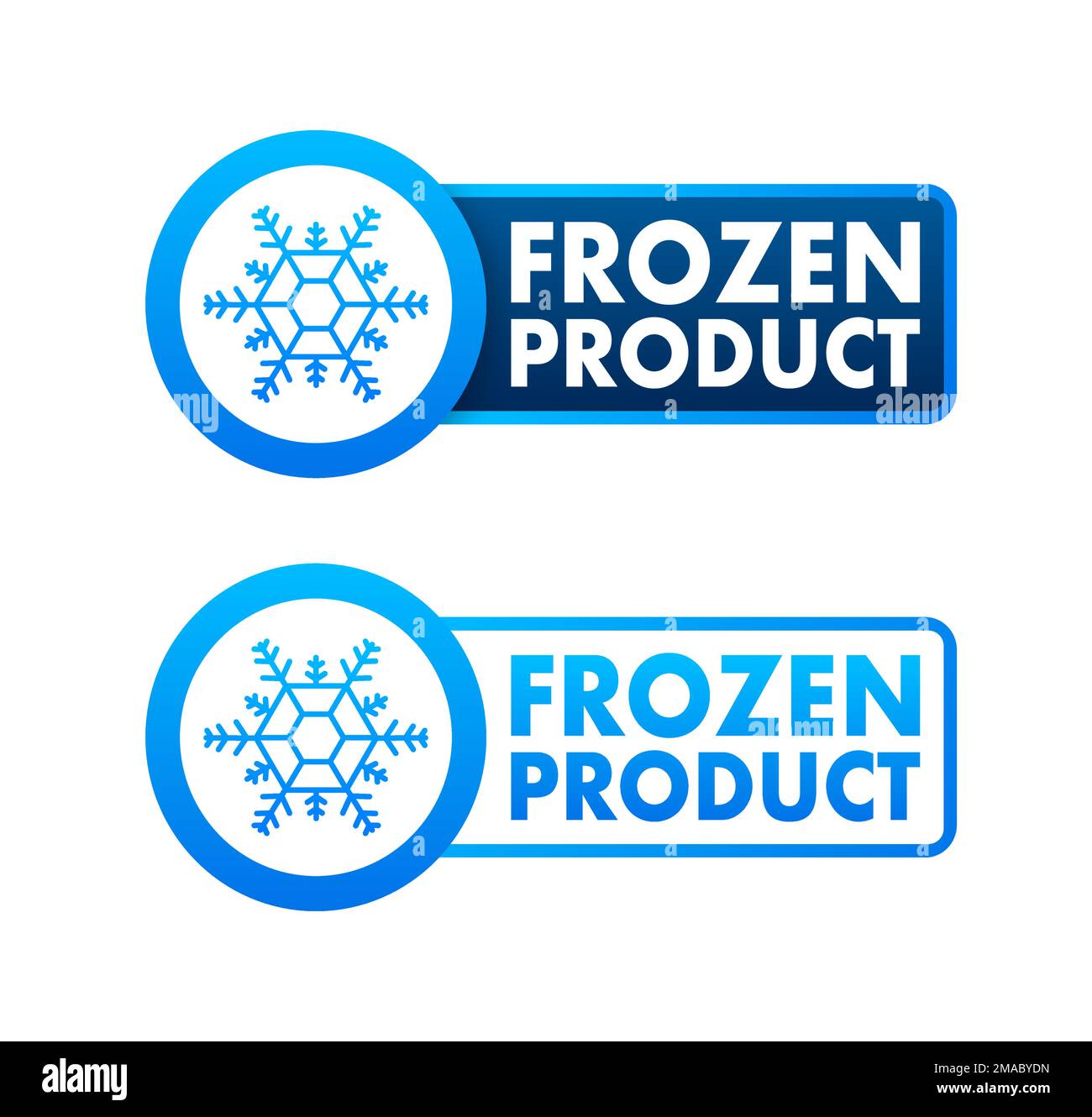 Blue frozen product and snowflake icon, label. Fresh frozen. Food logo. Vector stock ...