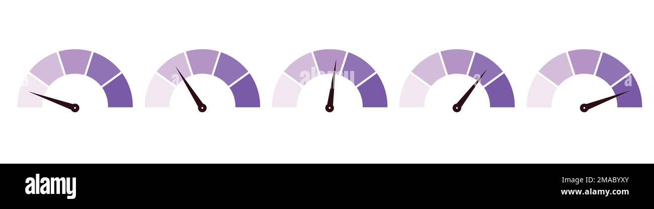 Purple scale meter with low, high and medium bar. Level risk graph or ...