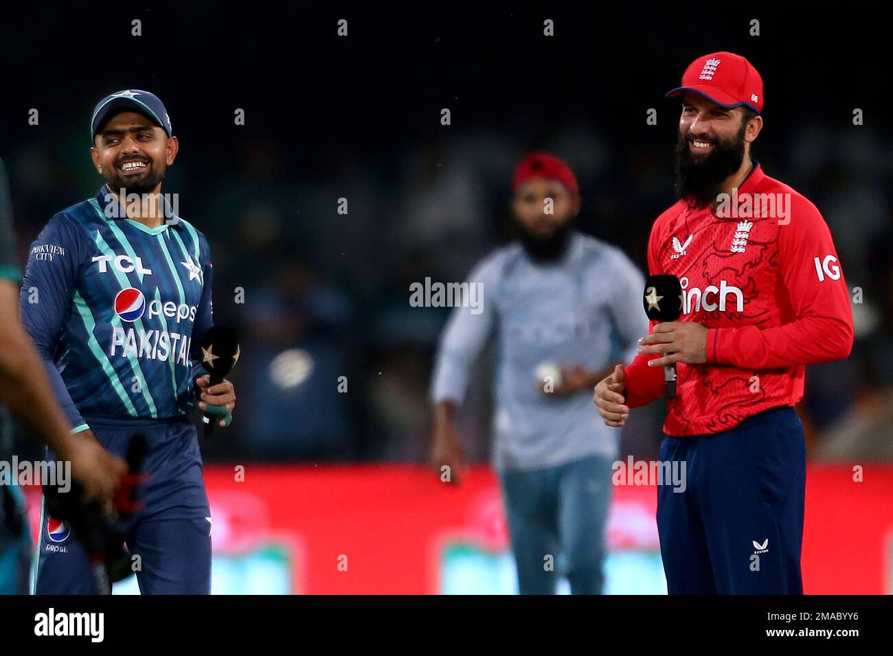 Pakistan's skipper Babar Azam, left, and his England's counterpart ...