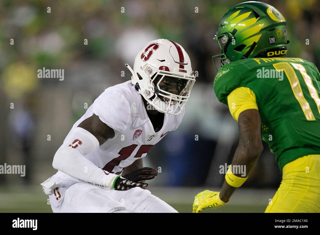 Stanford Cardinal cornerback Kyu Blu Kelly squares off with Oregon wide ...